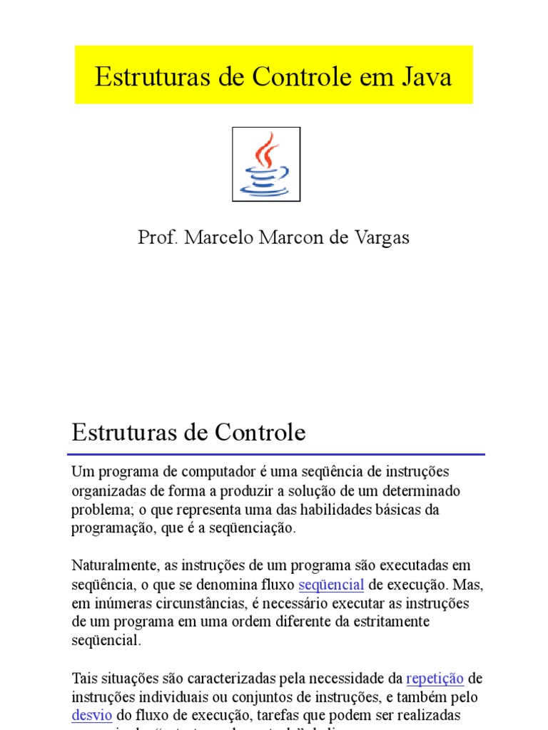Estruturas de Controle em Java | PDF | Controle de fluxo | Engenharia de Software