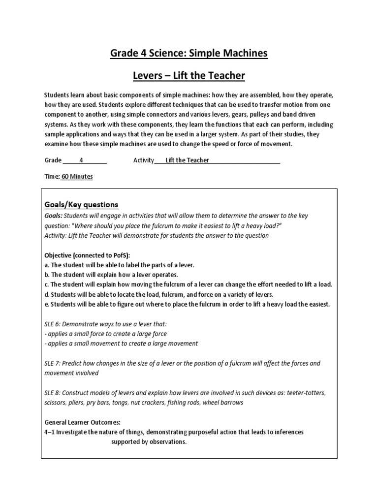 Lift The Teacher | PDF | Lever | Mechanical Engineering