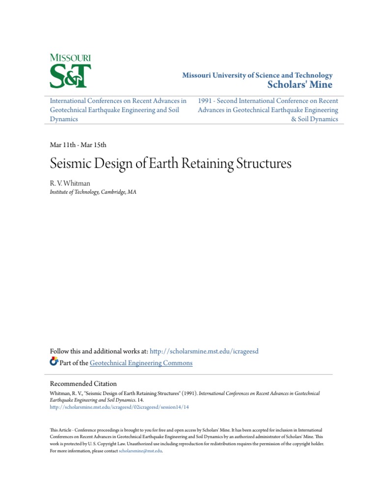 Seismic Design of Earth Retaining Structures | PDF | Earthquakes | Friction