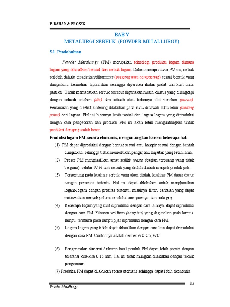 Proses Metalurgi Serbuk dan Produksinya | PDF