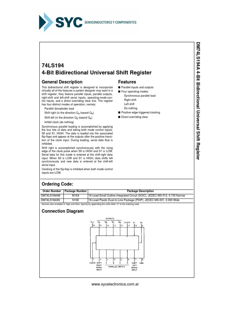 74LS194 | PDF | Electrical Circuits | Electrical Engineering