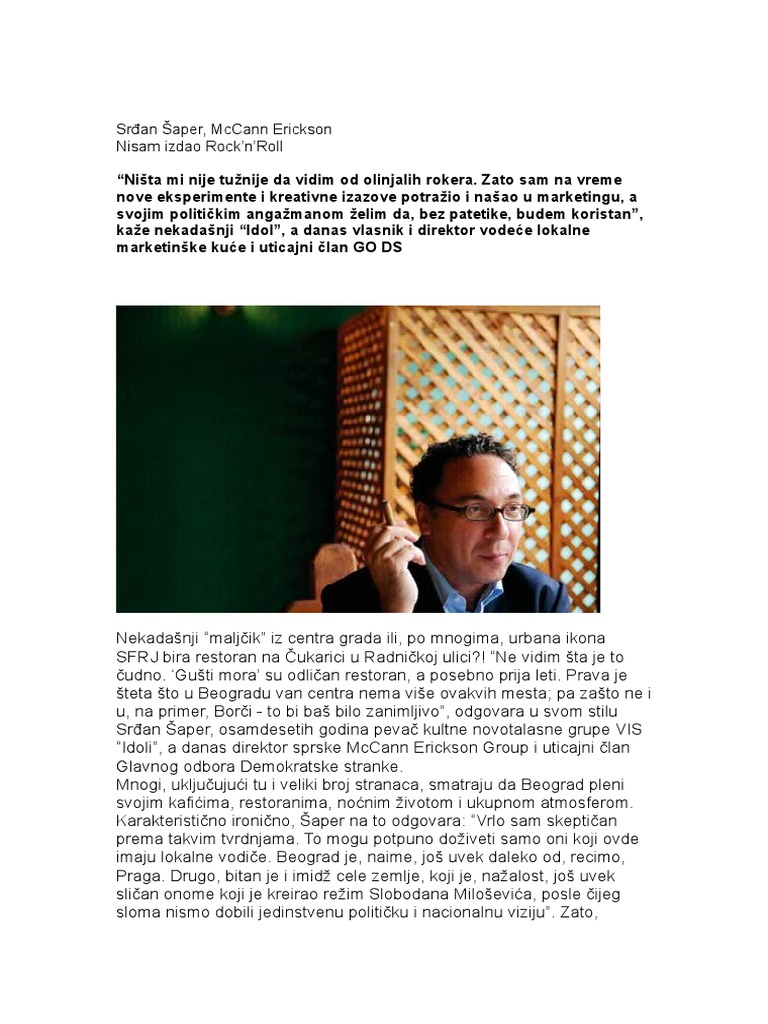 Srdjan Saper - Intervju Uz Rucak | PDF