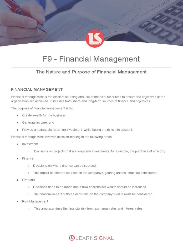 The Nature and Purpose of Financial Management - Notes | PDF | Business ...