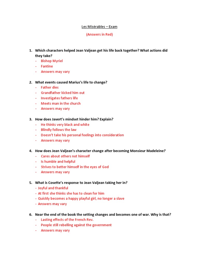 Les Miserables - Exam | PDF | Cosette | Les Misérables