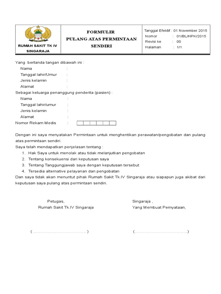 Formulir Pulang Atas Permintaan Sendiri | PDF