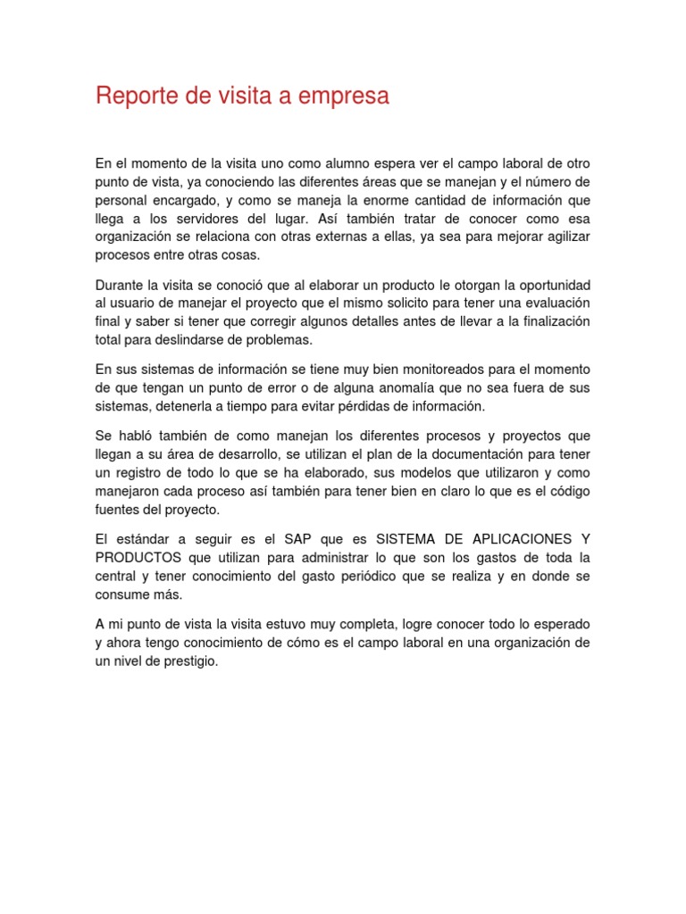 Reporte de Visita A Empresa | PDF