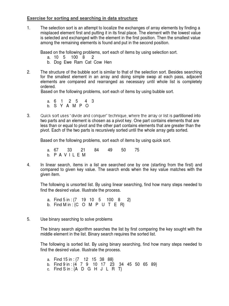 Exercise For Sorting and Searching in Data Structure N Skema 2014 | PDF | Areas Of Computer ...