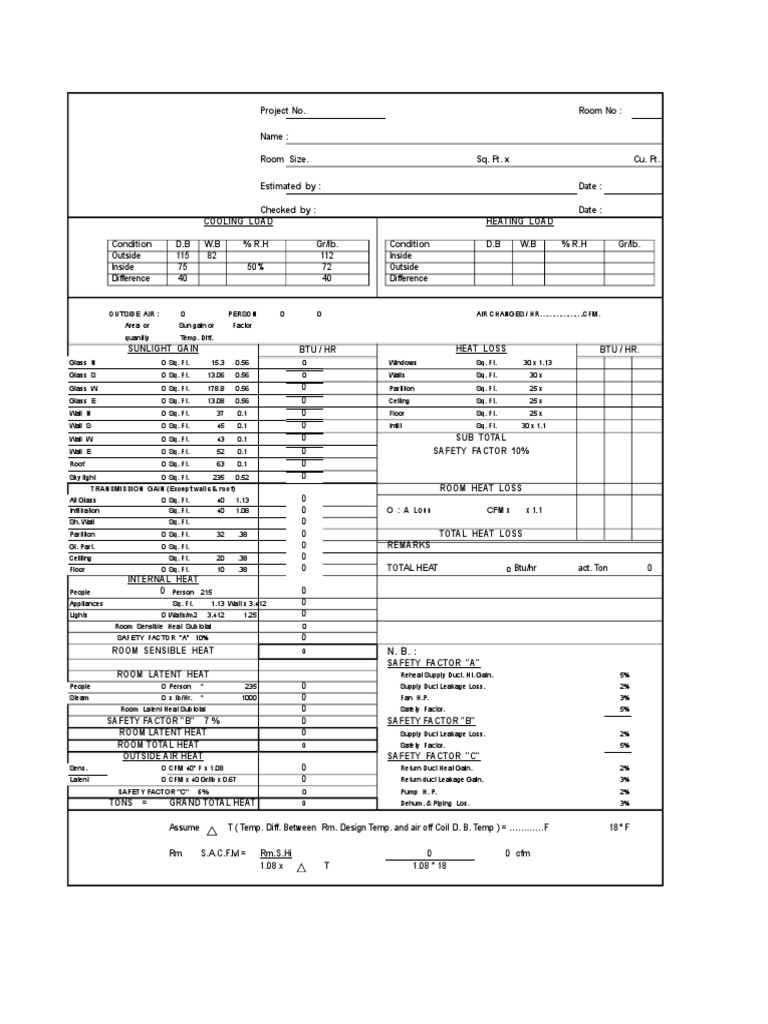 HVAC Cooling Load Estimate Sheet | PDF | Hvac | Building