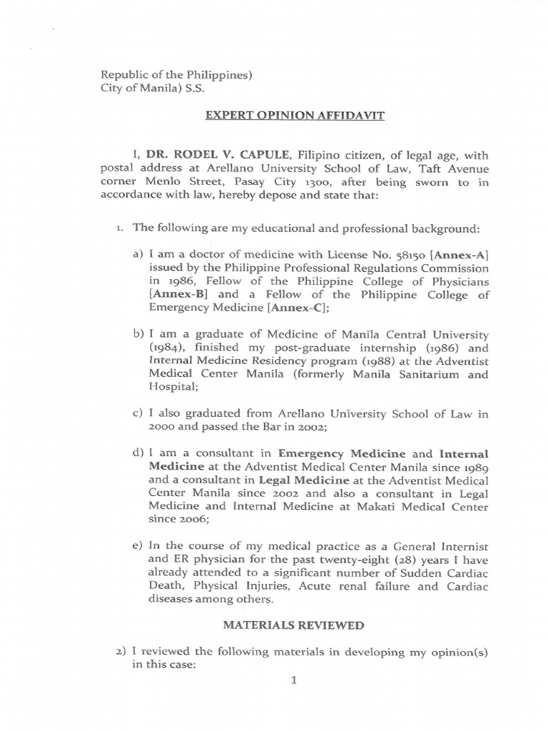 Expert Opinion Affidavit of Dr. Rodel v. Capule | PDF