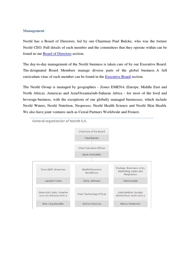 Nestlé Organizational Structure Overview | PDF | Nestlé | Foods