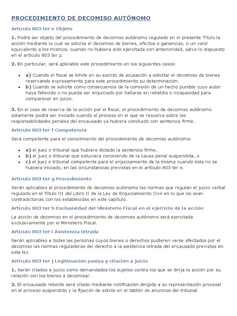 Procedimiento de Decomiso Autónomo | PDF | Mandato | Evidencia (ley)