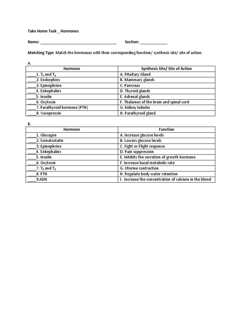 Take Home Task - Hormones | PDF