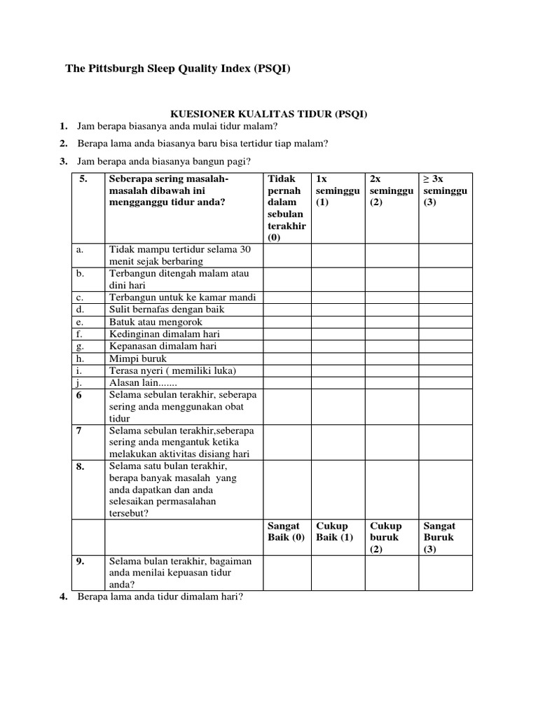 The Pittsburgh Sleep Quality Index | PDF