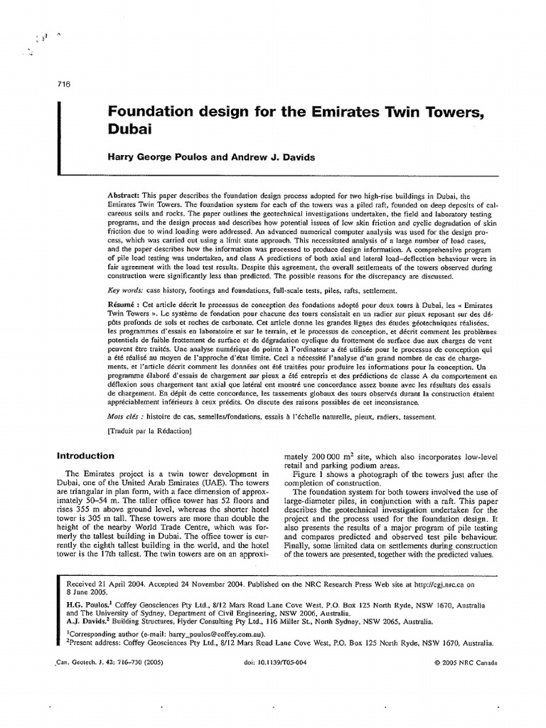 Foundation Design - Emirates Towers | PDF