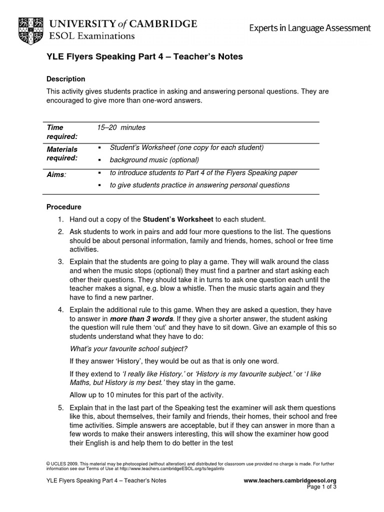 Yle Flyers Speaking Part 4 | Test (Assessment) | Semiotics