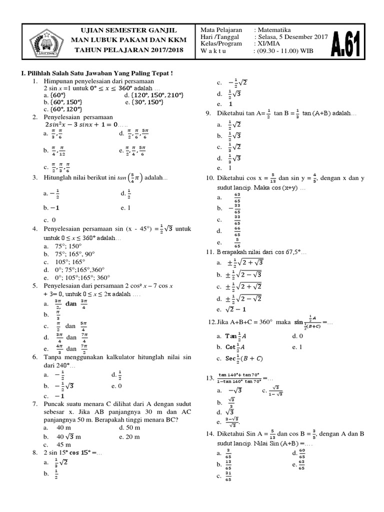 Soal Ujian MAN XI Minat | PDF