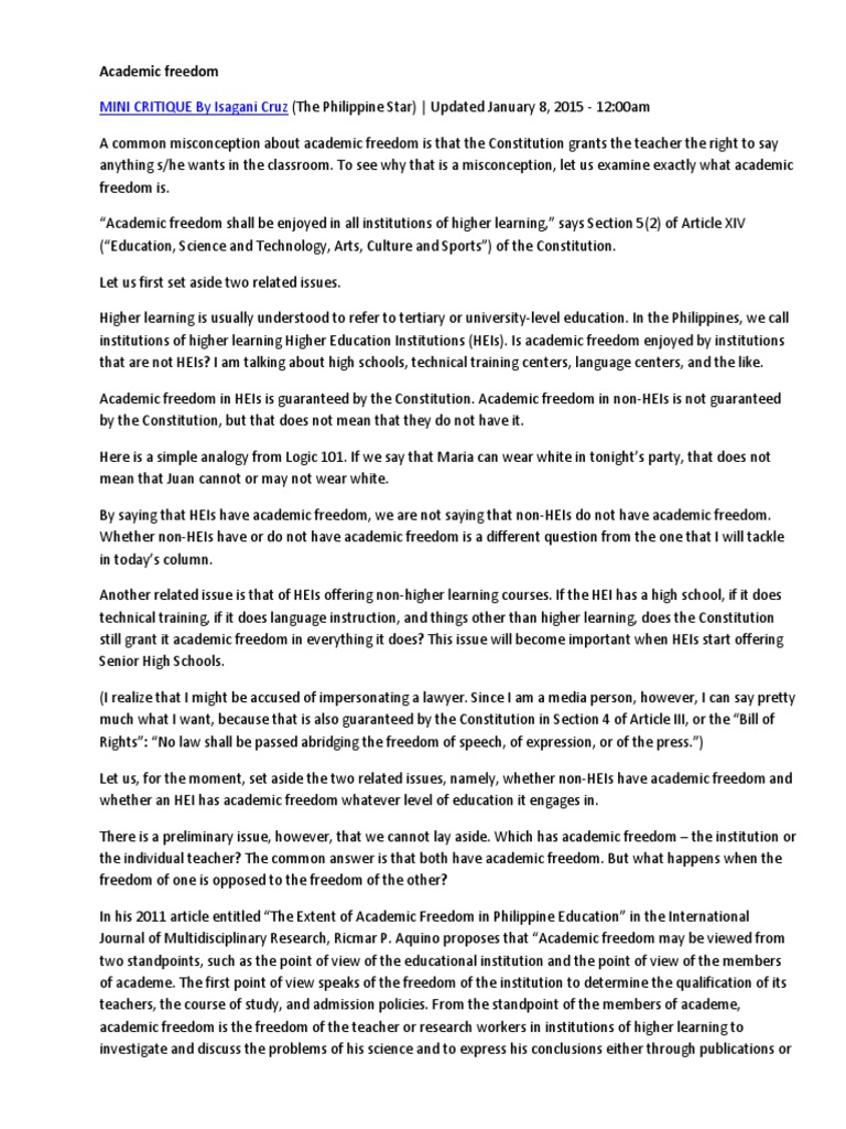 Academic Freedom Cruz | PDF | Academic Freedom | Teachers