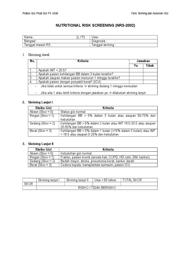 Nutritional Risk Screening | PDF