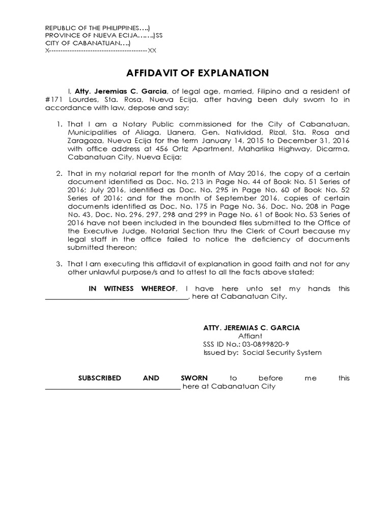 Affidavit of Explanation - JCG 2012 | Download Free PDF | Affidavit ...
