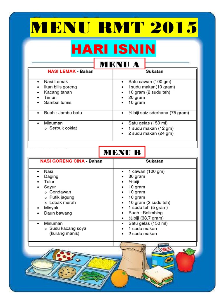 Jadual Menu RMT 2016 | PDF