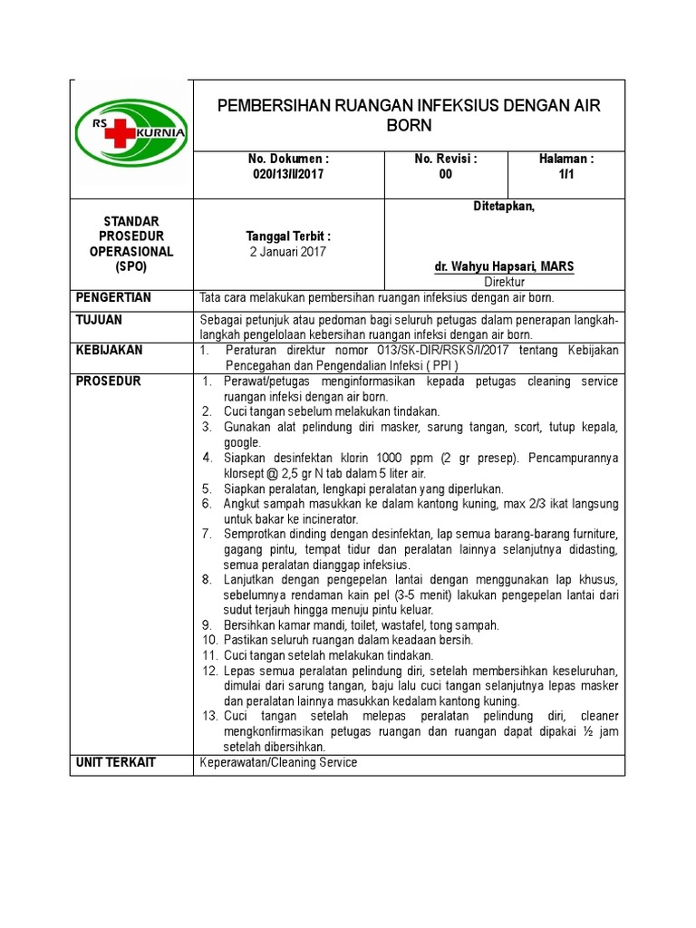 Sop Pembersihan Ruangan Infeksius Dengan Air Born | PDF