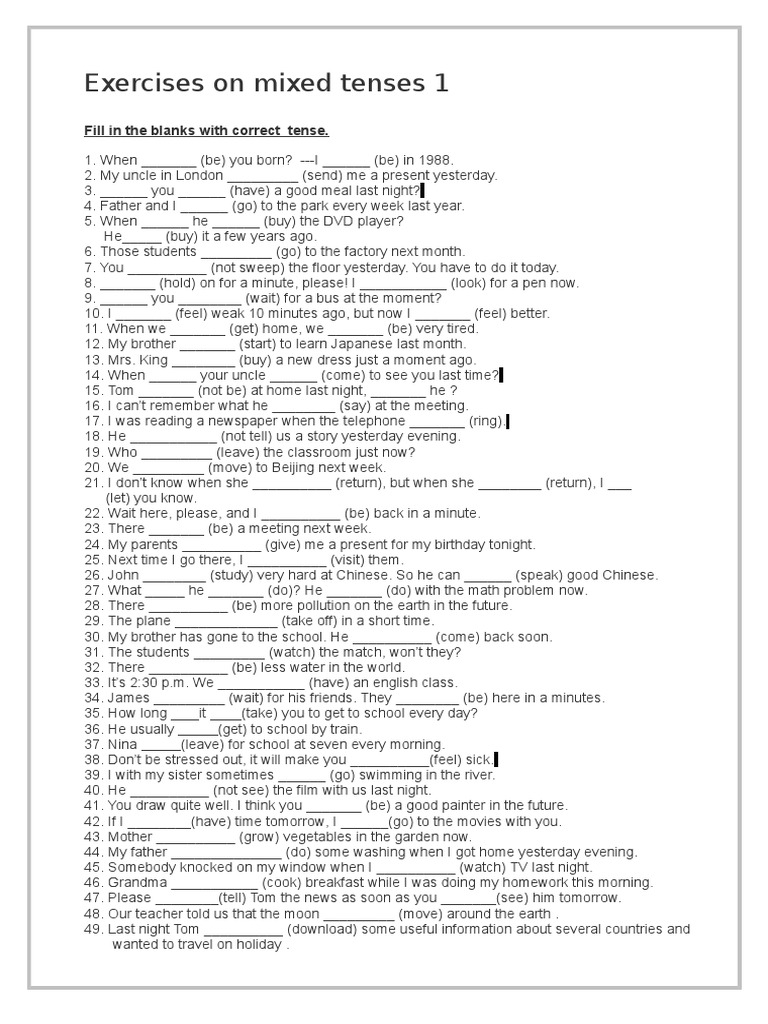 Exercises On Mixed Tenses 1 | PDF