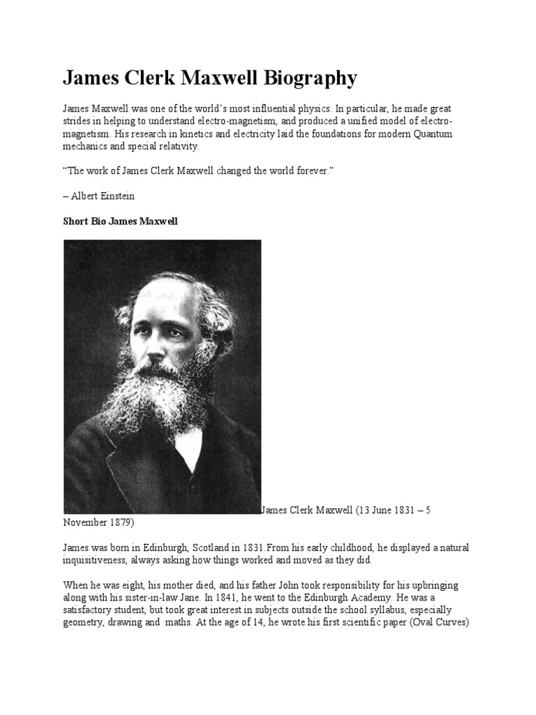 James Clerk Maxwell Biography | PDF | James Clerk Maxwell ...