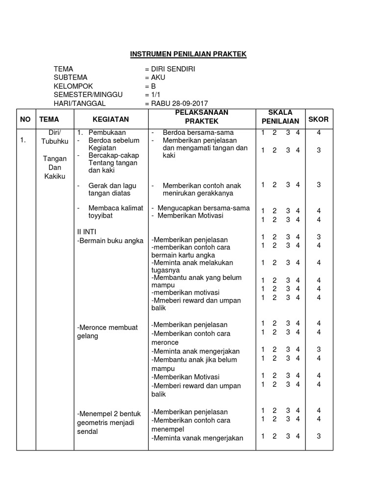 Instrumen Penilaian Praktek | PDF
