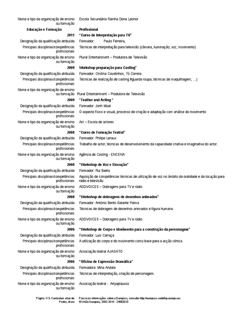 Curriculum Vitae MARA | PDF | Teatro | Ator