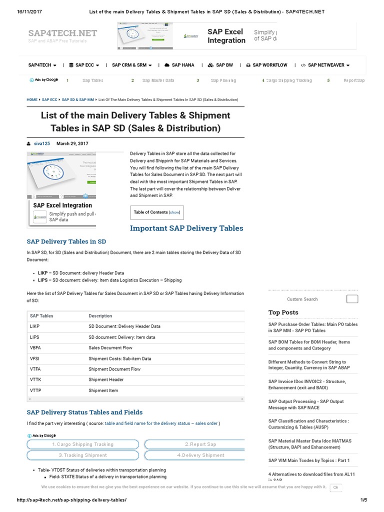 List of The Main Delivery Tables & Shipment Tables in SAP SD (Sales ...