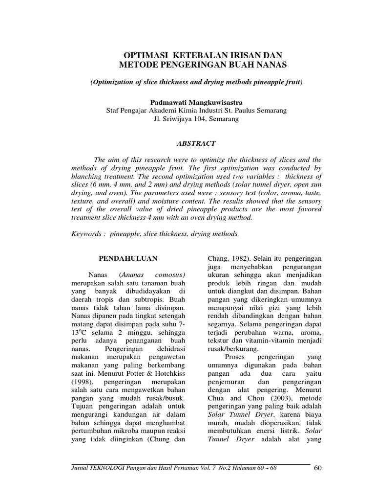 USM - 77baoptimasi Ketebalan Irisan Dan Metode Pengeringan Buah Nanas ...