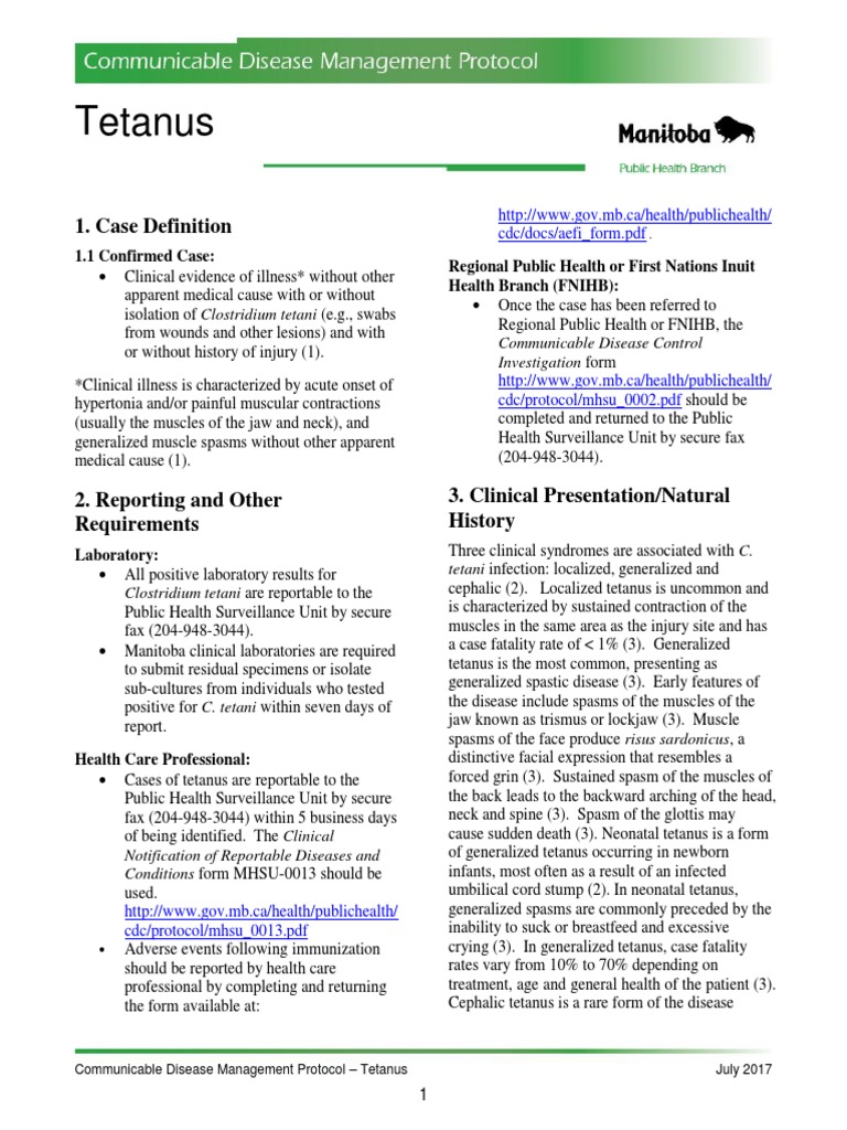Tetanus Protocol | PDF | Immunity (Medical) | Medicine