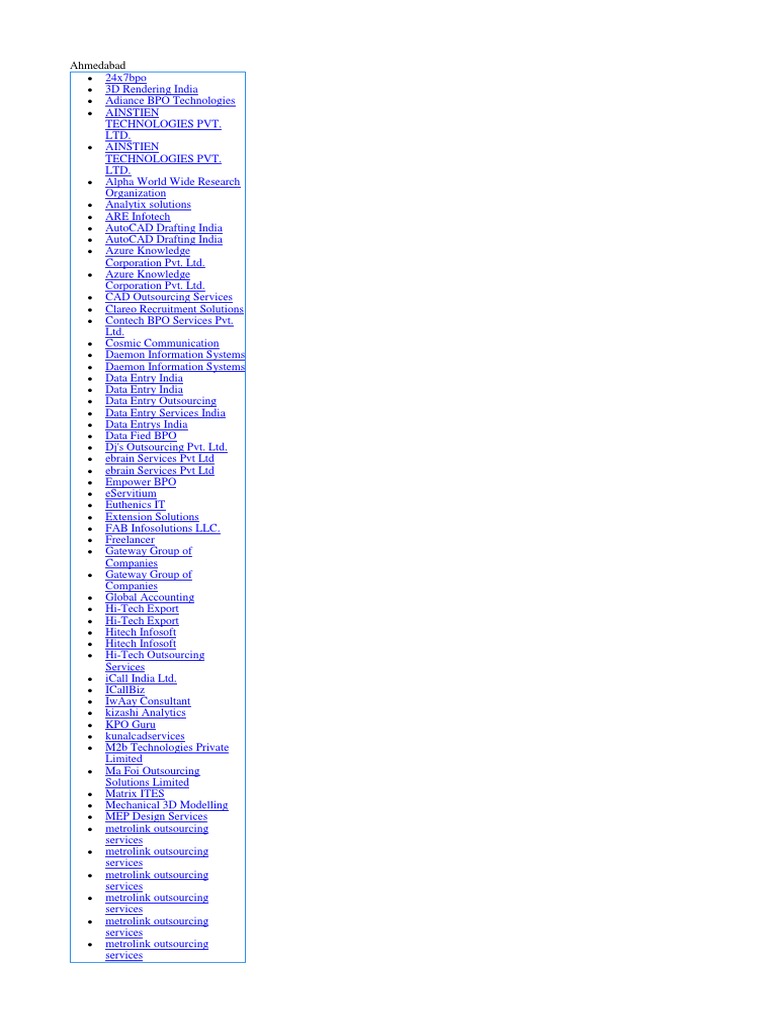 List of BPO Companies in India - 1300 | PDF