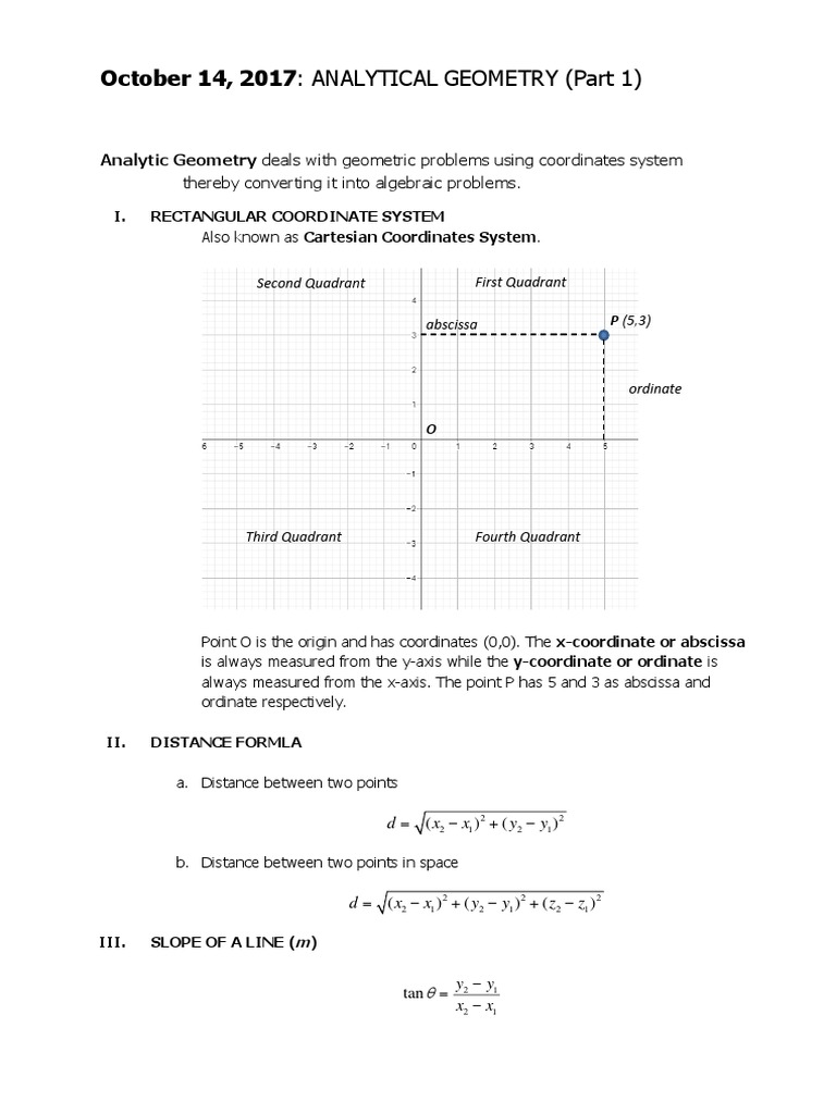 Lesson Plan Analytical Geometry Part 1 Pdf Cartesian Coordinate System Analytic Geometry