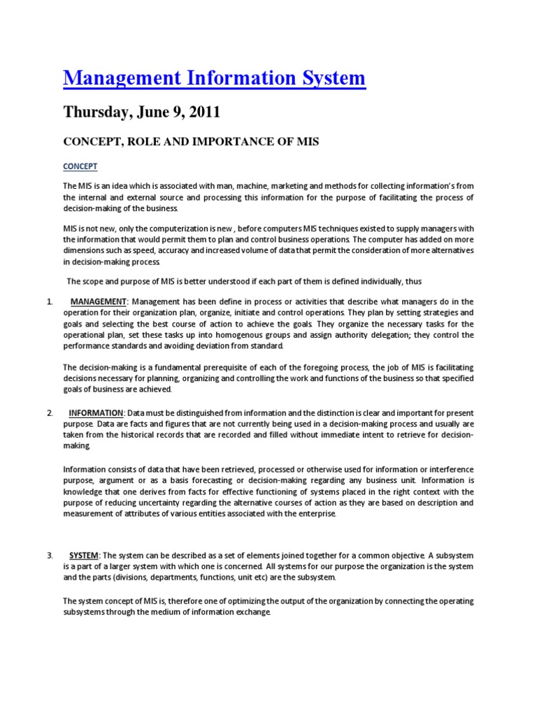 Understanding the Concept, Role, and Importance of Management Information Systems | PDF ...