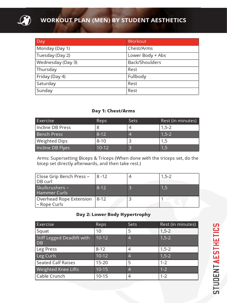 Student Aesthetics Workout Plan (Men) | Individual Sports | Sports