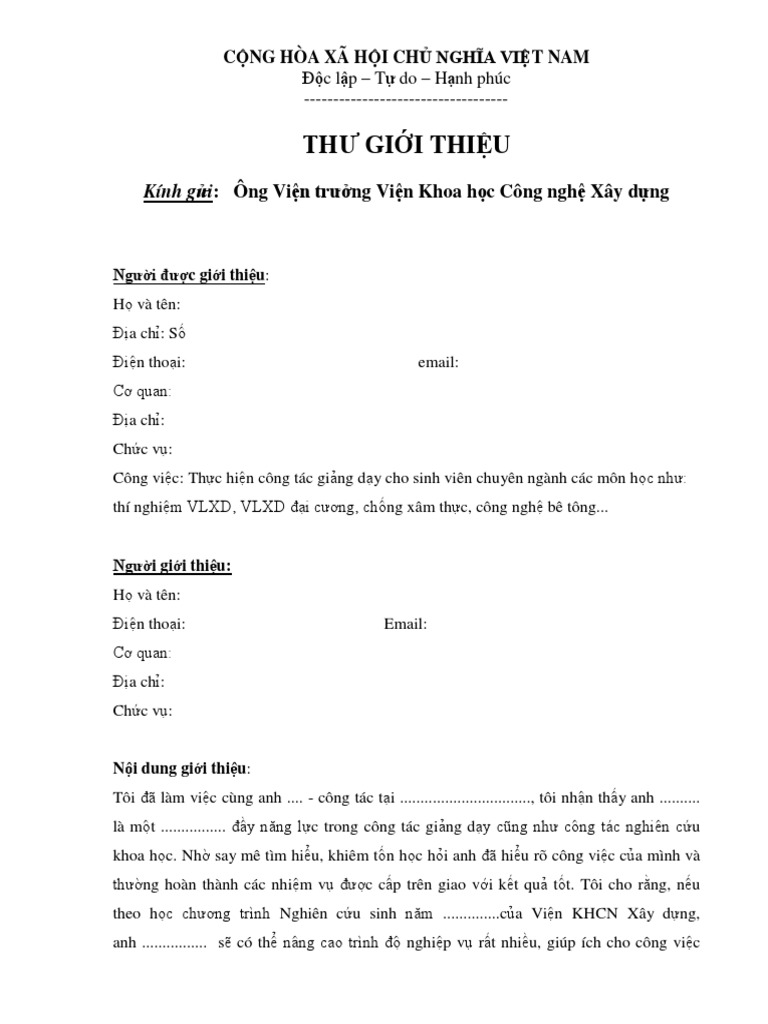 Mau Thu Gioi Thieu | PDF