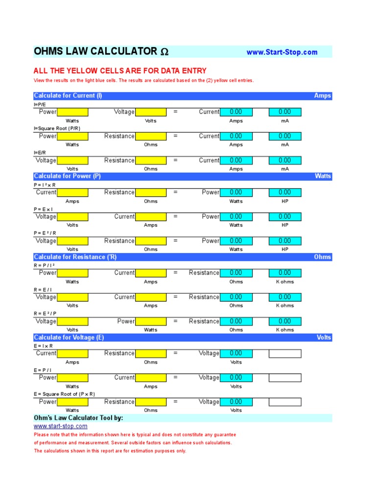 OHMS Law Calculator | PDF | Volt | Electrical Resistance And Conductance