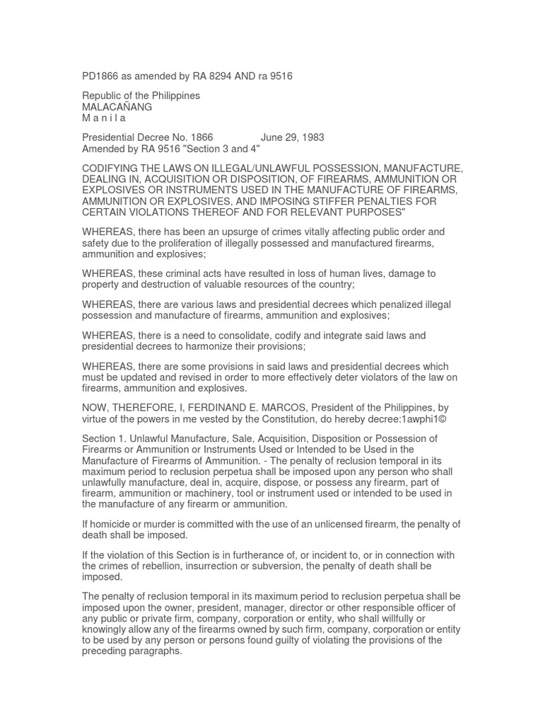 PD1866 As Amended by RA 8294 and Ra 9516 | PDF | Double Jeopardy | Repeal