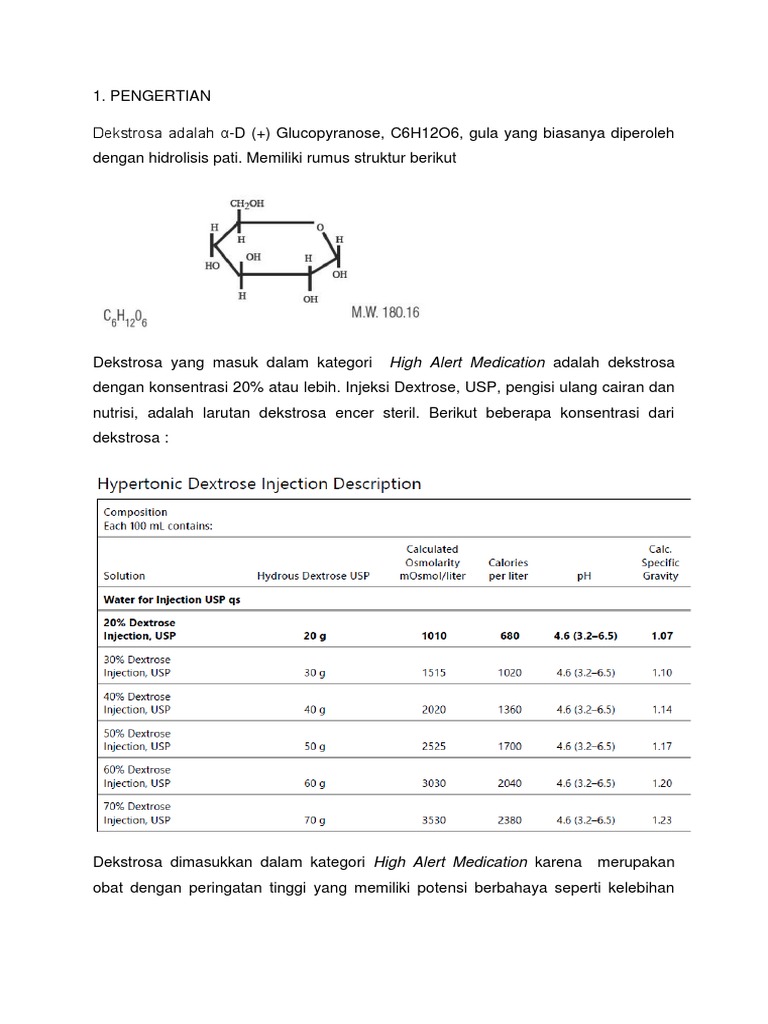 Dextrose: Indikasi dan Dosis Injeksi IV | PDF