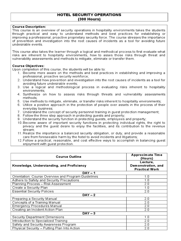 Hotel Security Operations Training Course | PDF | Competence (Human ...