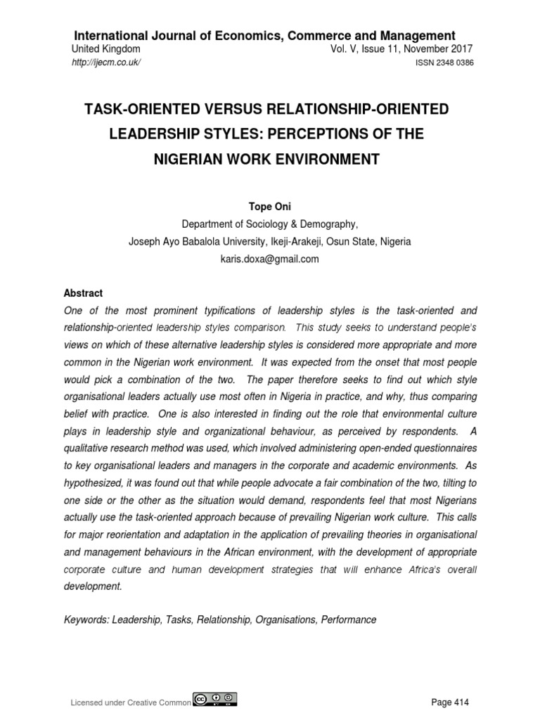 Task-Oriented Versus Relationship-Oriented Leadership Styles ...