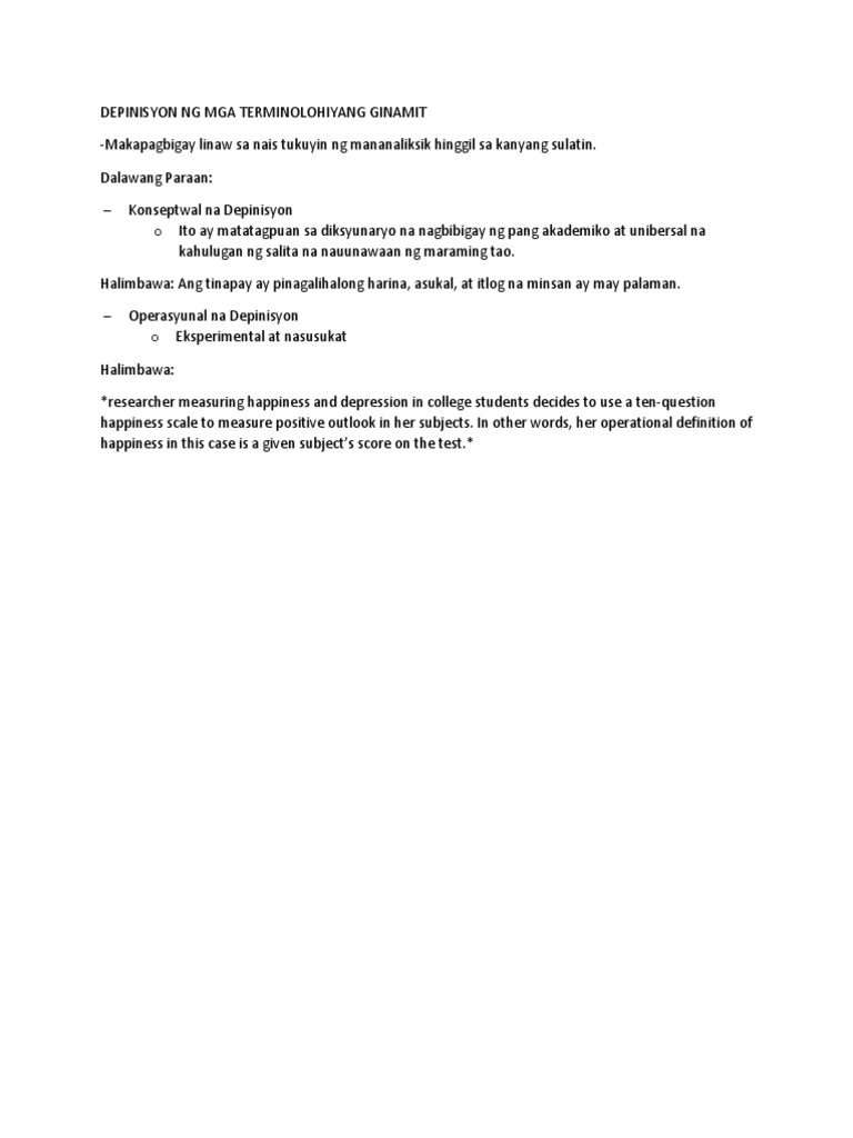 Depinisyon NG Mga Terminolohiyang Ginamit | PDF