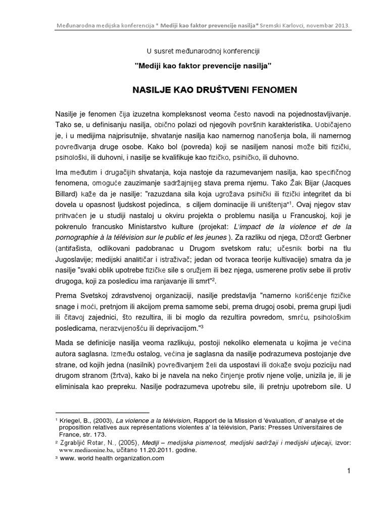 Nasilje Kao Društveni Fenomen | PDF