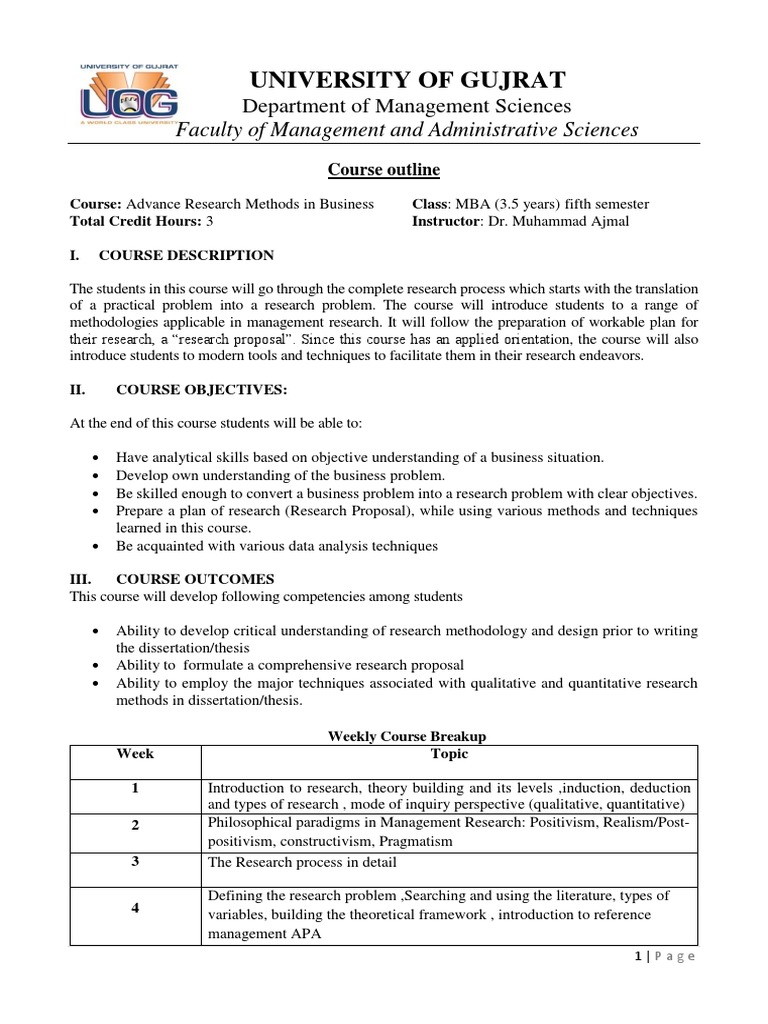 Advanced Research Methods Course Outline | PDF | Hypothesis ...