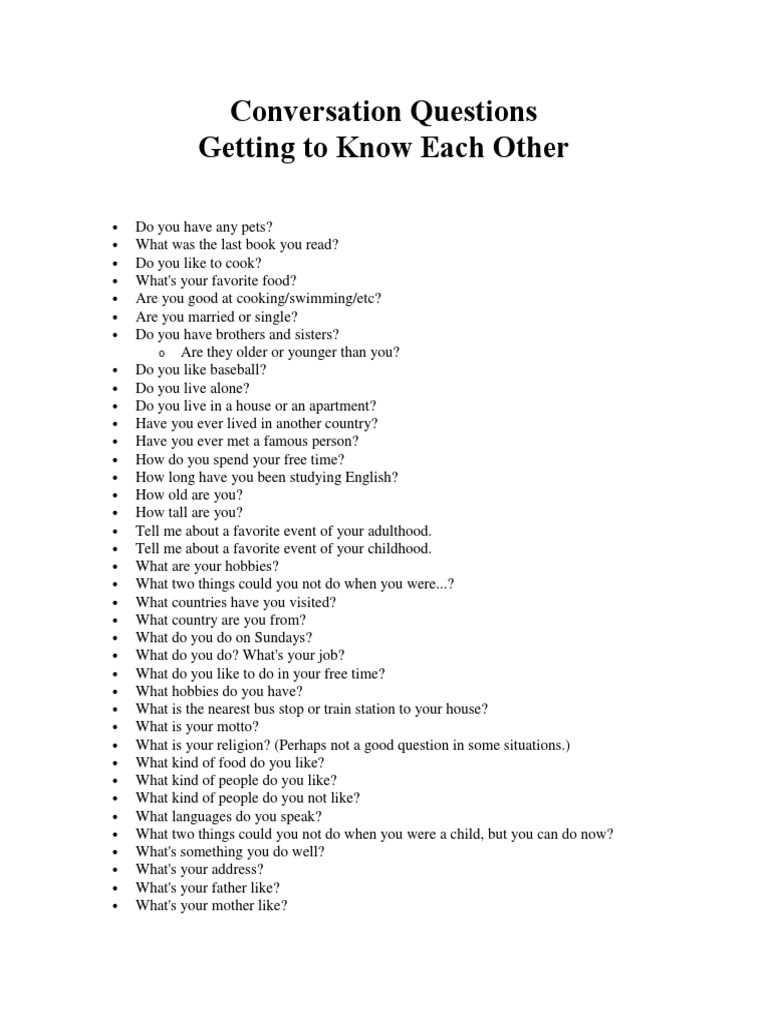 Conversation Questions Getting To Know Each Other | PDF | English As A ...
