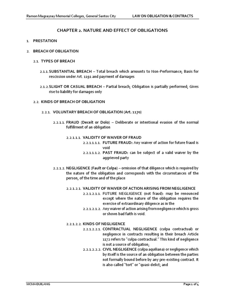ObliCon - Chapter 2 2-4 | PDF | Negligence | Breach Of Contract