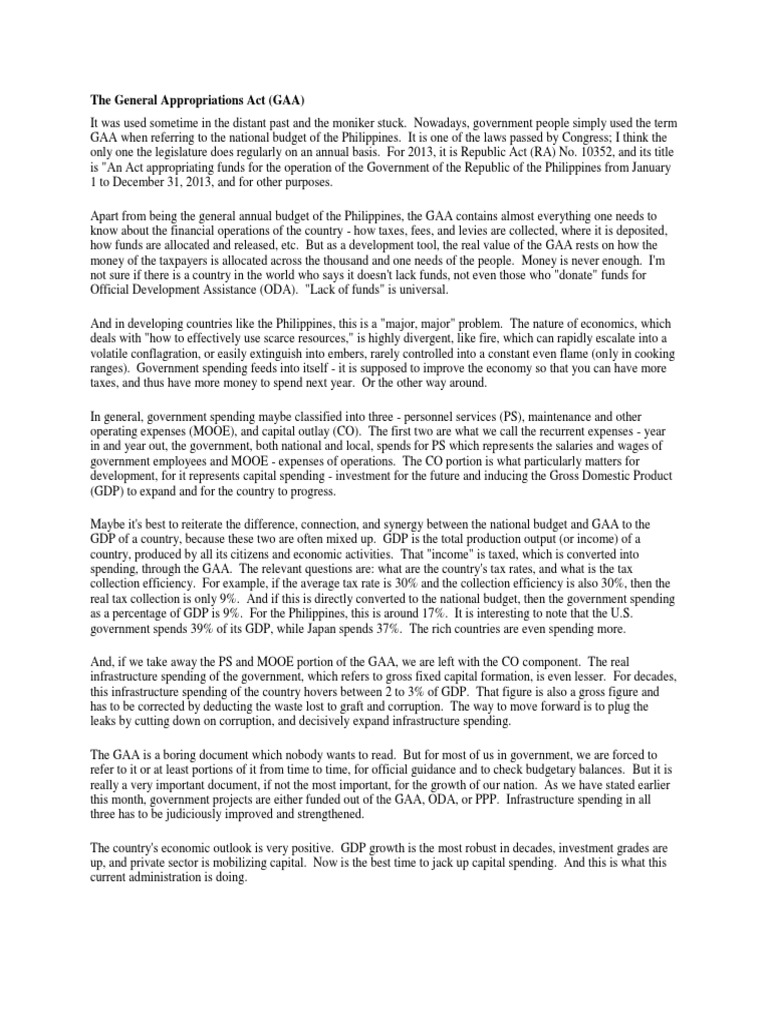 Overview of the General Appropriations Act | PDF | Appropriation Bill ...