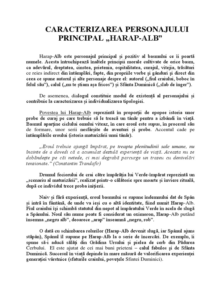 Caracterizarea Personajului Principal | PDF