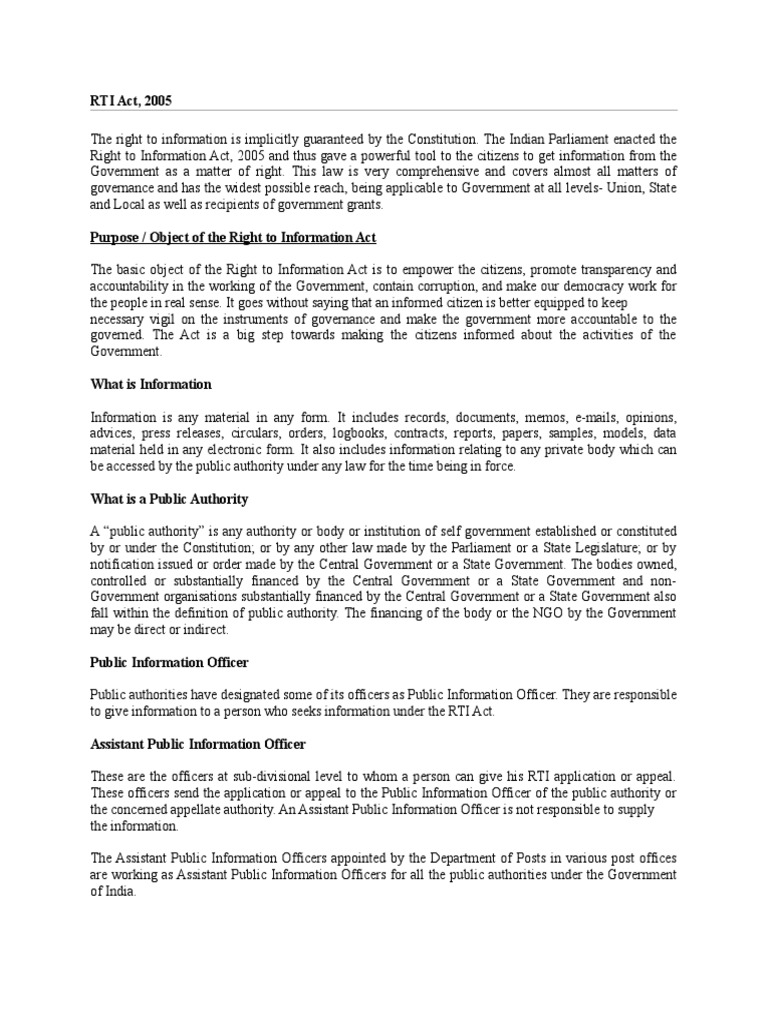 RTI Act, 2005 | Download Free PDF | Freedom Of Information Laws By ...